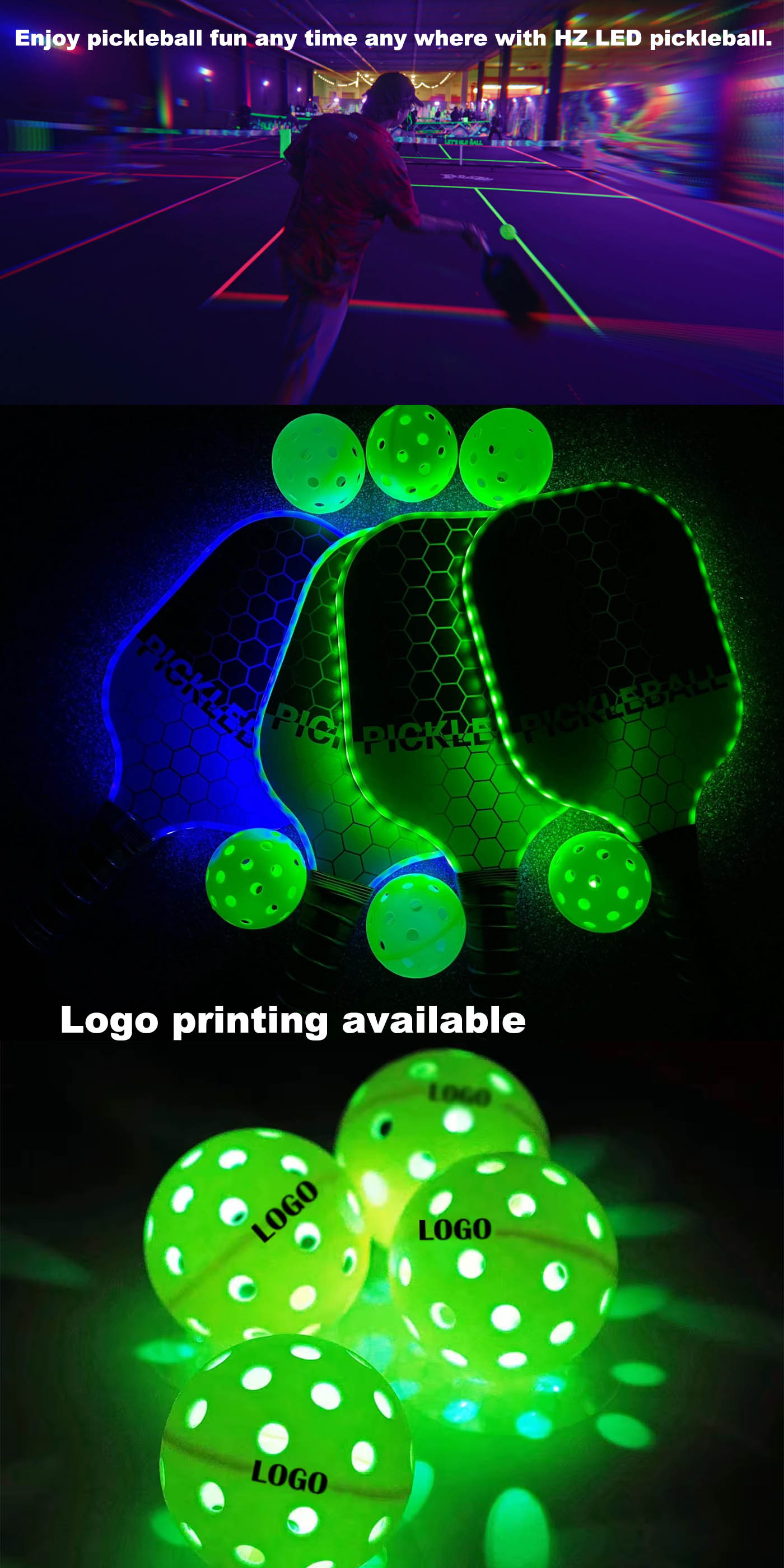Premium LED GLow Pickleball for night play